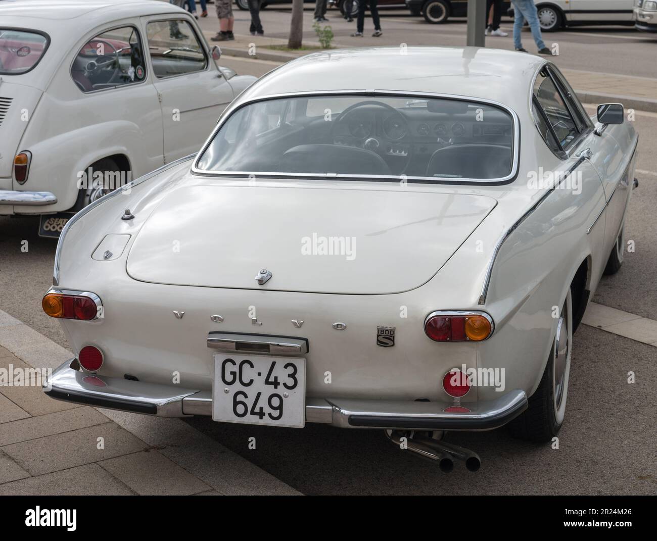 Detail of a classic white Volvo P1800 car parked in the street Stock ...