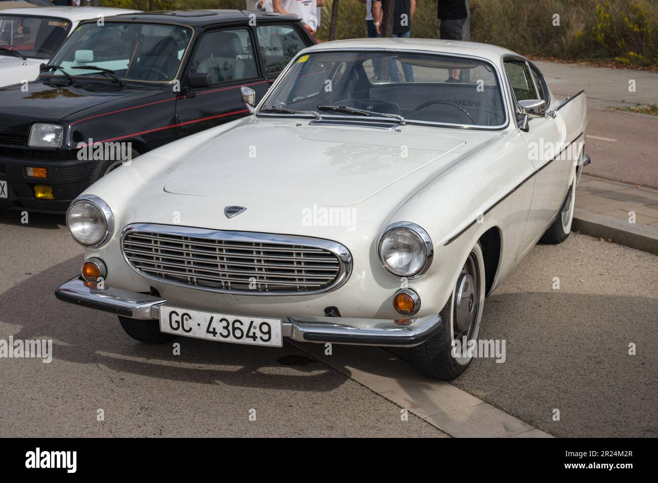 Detail of a classic white Volvo P1800 car parked in the street Stock ...