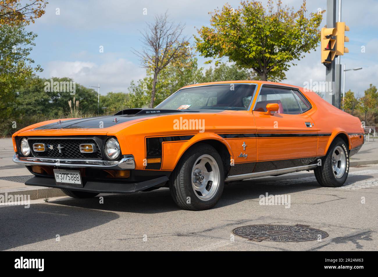 classic American sports car Ford Mustang Mach 1 351 Ram Air in orange ...