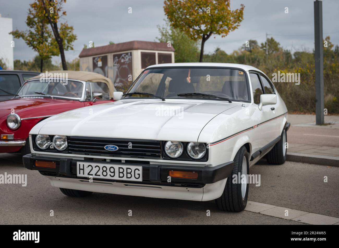 Detail of a nice classic white Ford Capri 2.8 injection parked in the ...