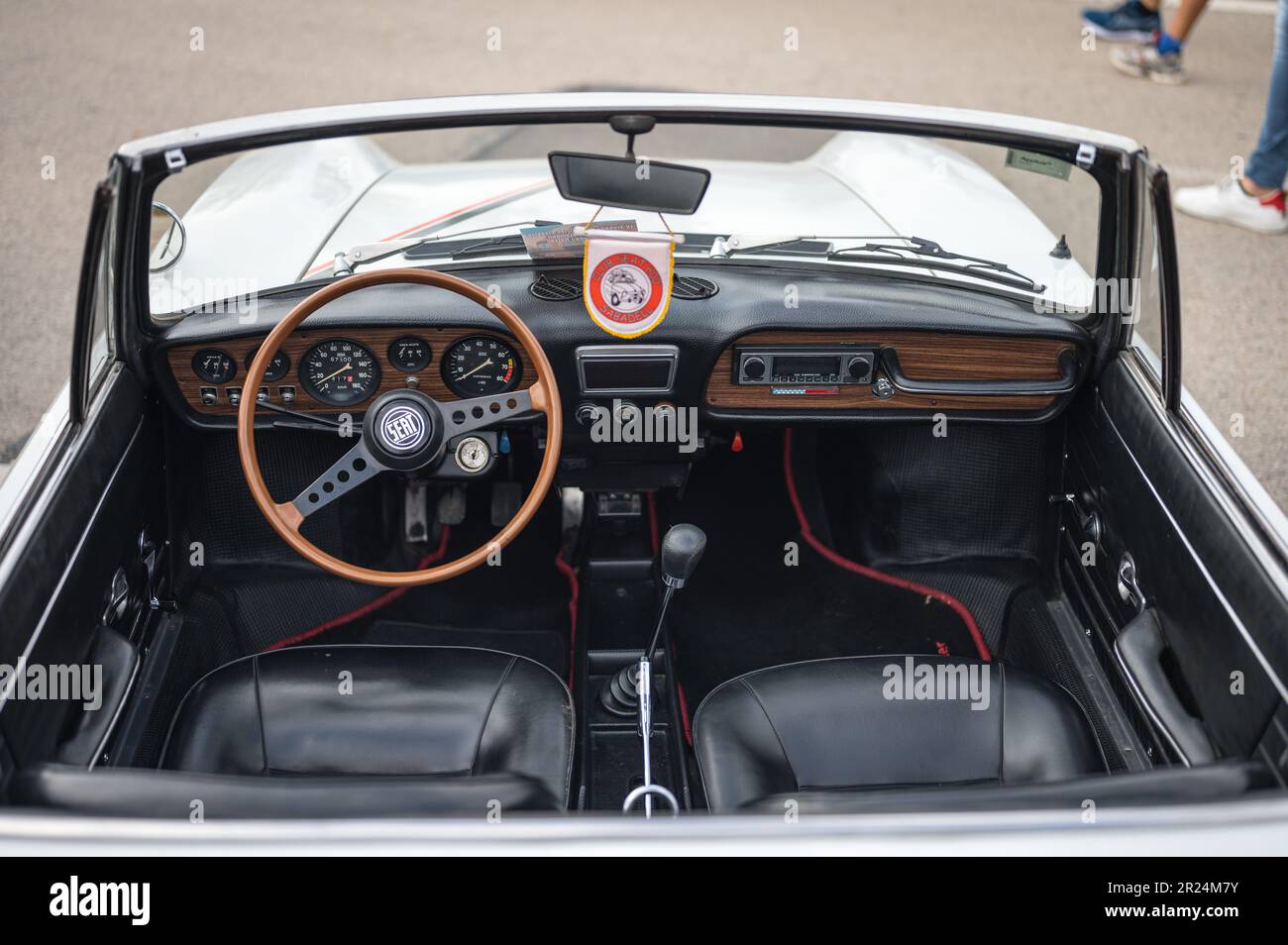 Detail of the interior of a small classic Spanish sports convertible ...