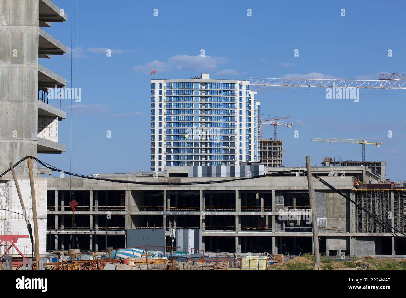 Construction site. Reinforced concrete frames of multi-storey buildings ...