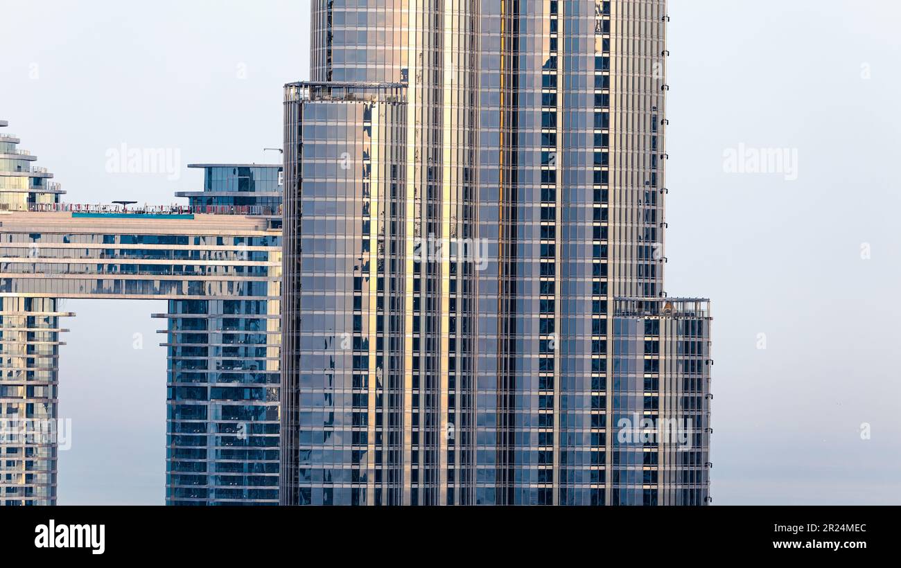 DUBAI, UAE - CIRCA 2022: Burj Khalifa close up in the morning with a ...