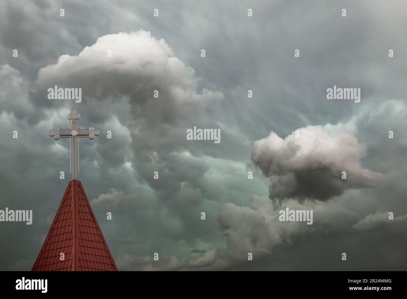 Church cross and storm clouds. Apocalypse background. Halloween concept ...