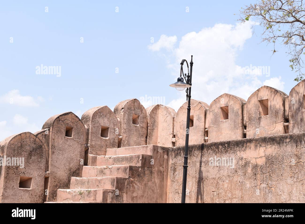Old fort wall of Nahargarh with a lamp post installed in the recent ...