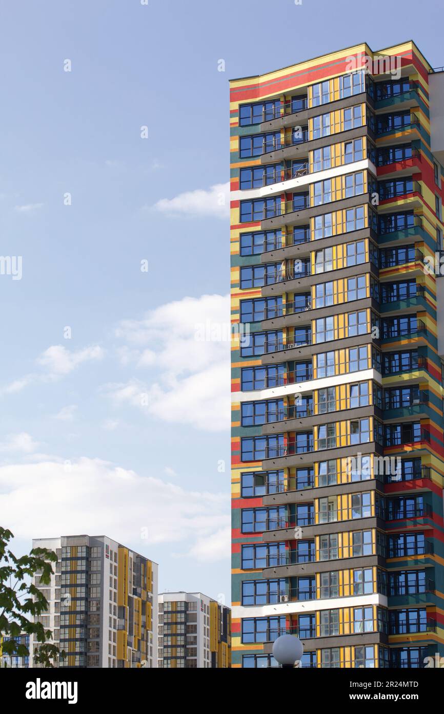 Modern high-rise buildings made of concrete and glass. Color design of ...