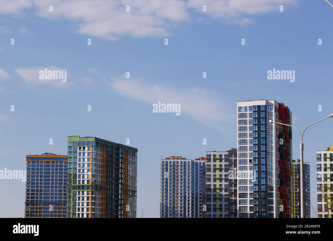 Modern high-rise buildings made of concrete and glass. Color design of ...