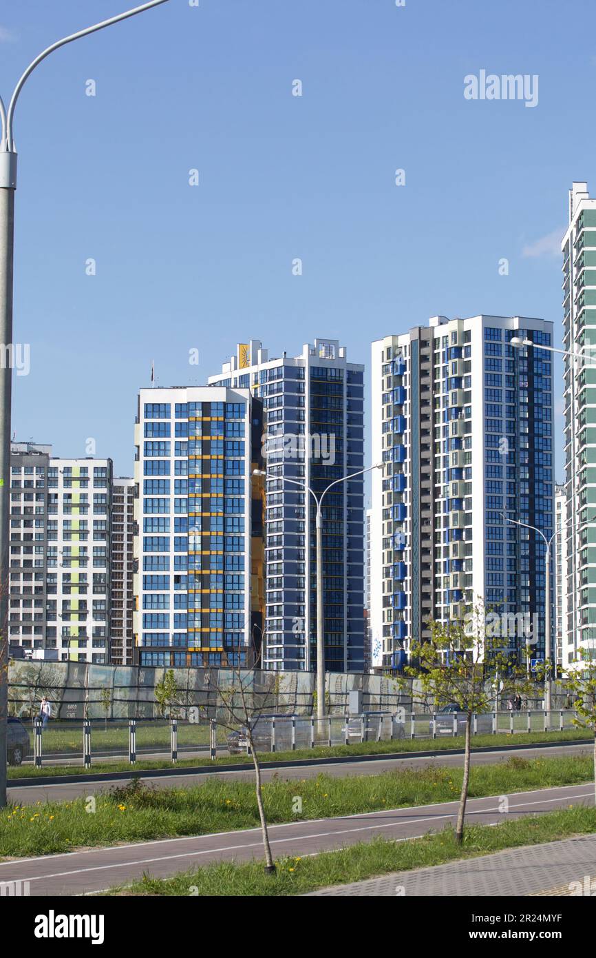 Modern high-rise buildings made of concrete and glass. Color design of ...