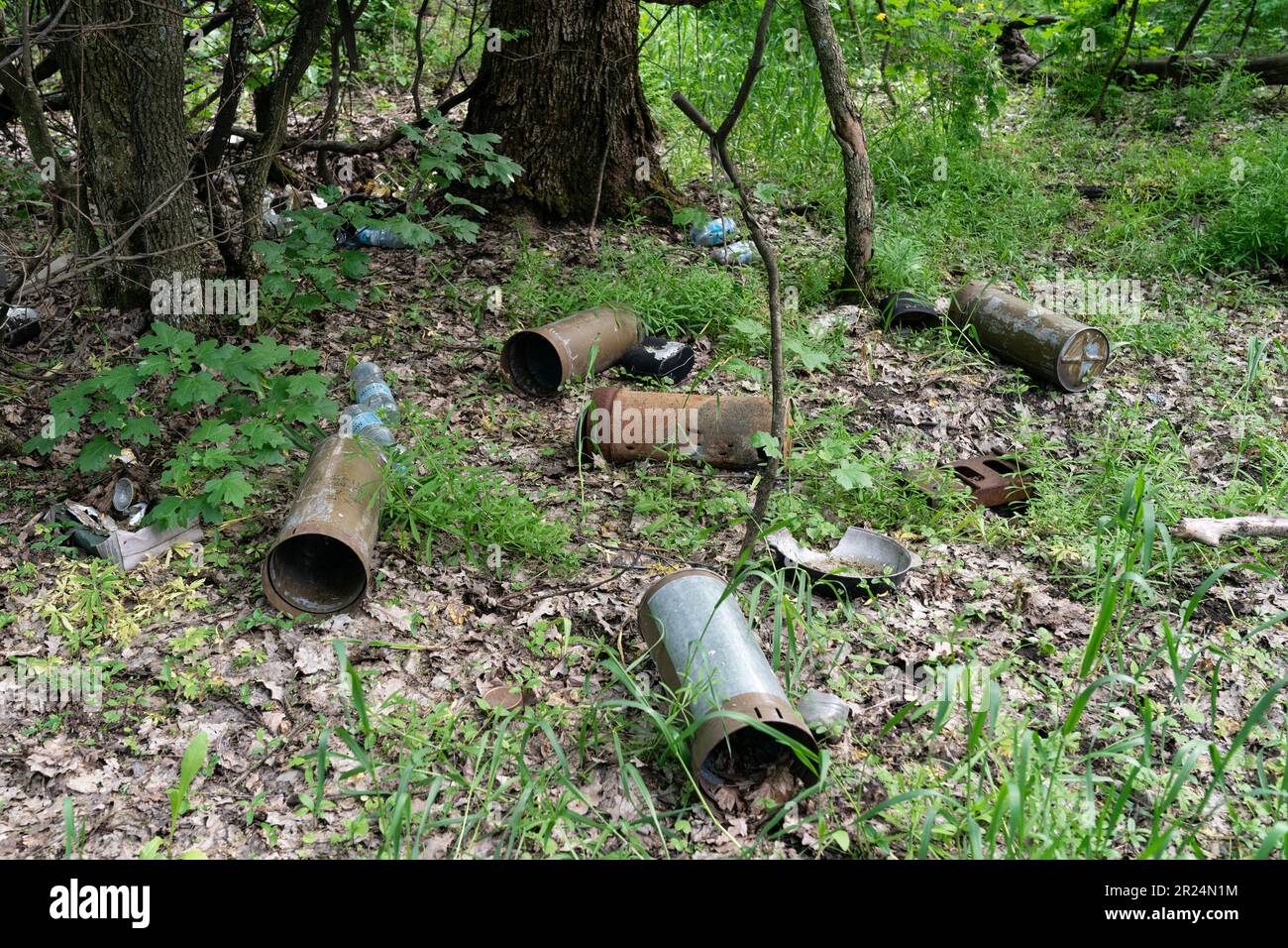 Tank shells left by Russian forces during occupation near village of ...