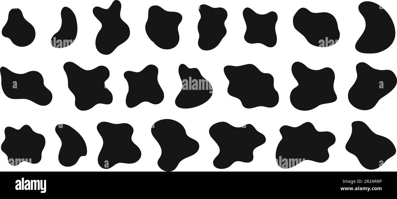 Set of irregular shapes, organic blobs, liquid ink spots, distorted ...