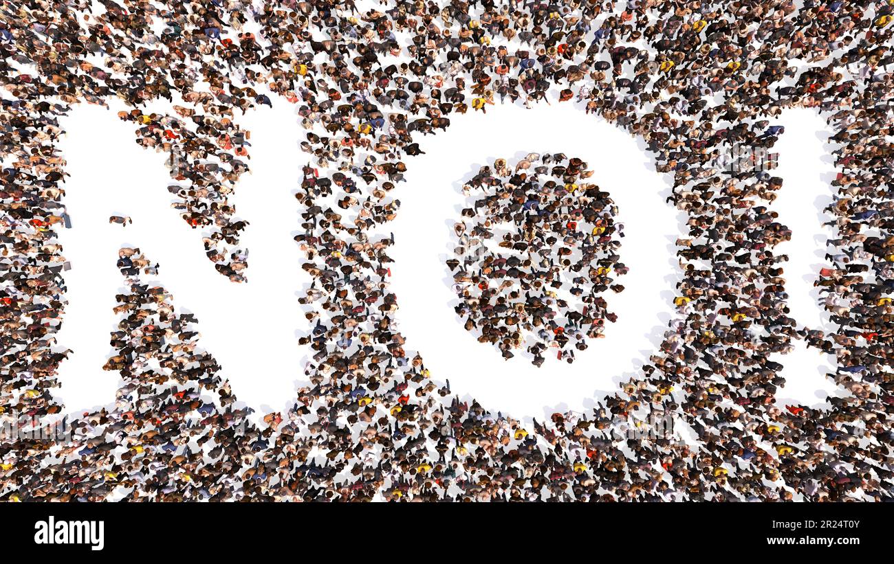 Concept conceptual large community of people forming NO word. 3d ...
