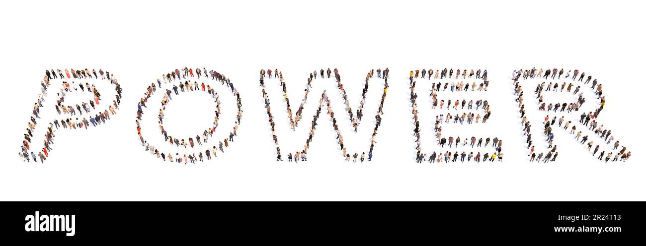 Conceptual large community of people forming the word POWER . 3d ...