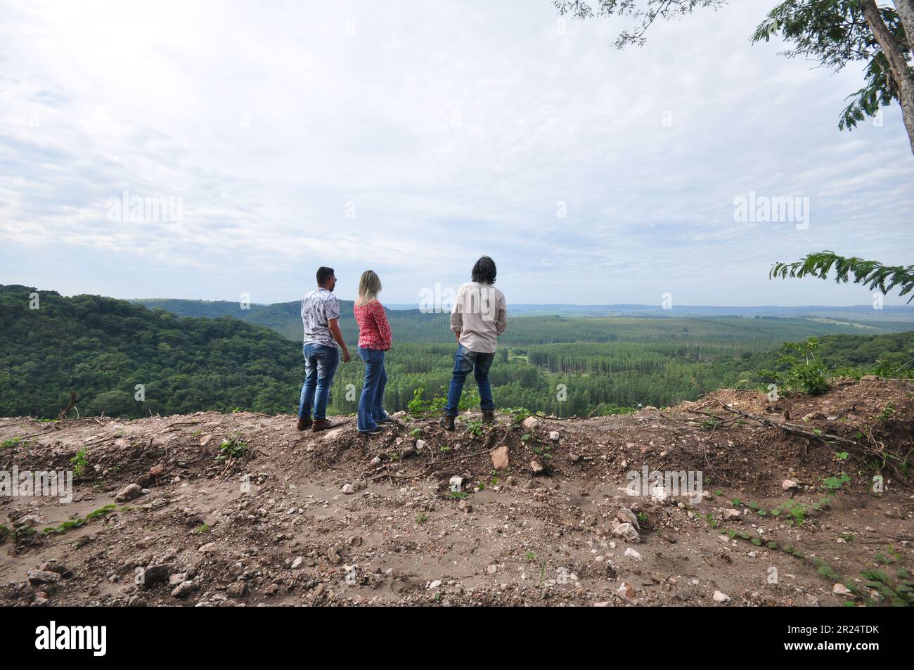 Tourists on a lookout point with a privileged view of nature, blue sky ...