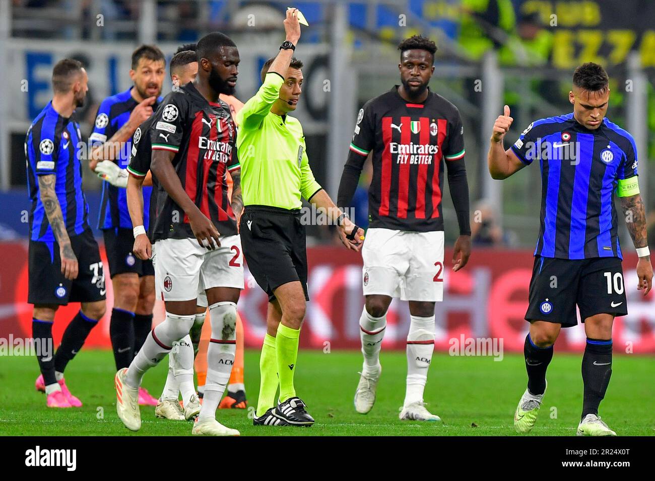 Milano, Italy. 16th May, 2023. Referee Clement Turpin books Lautaro ...