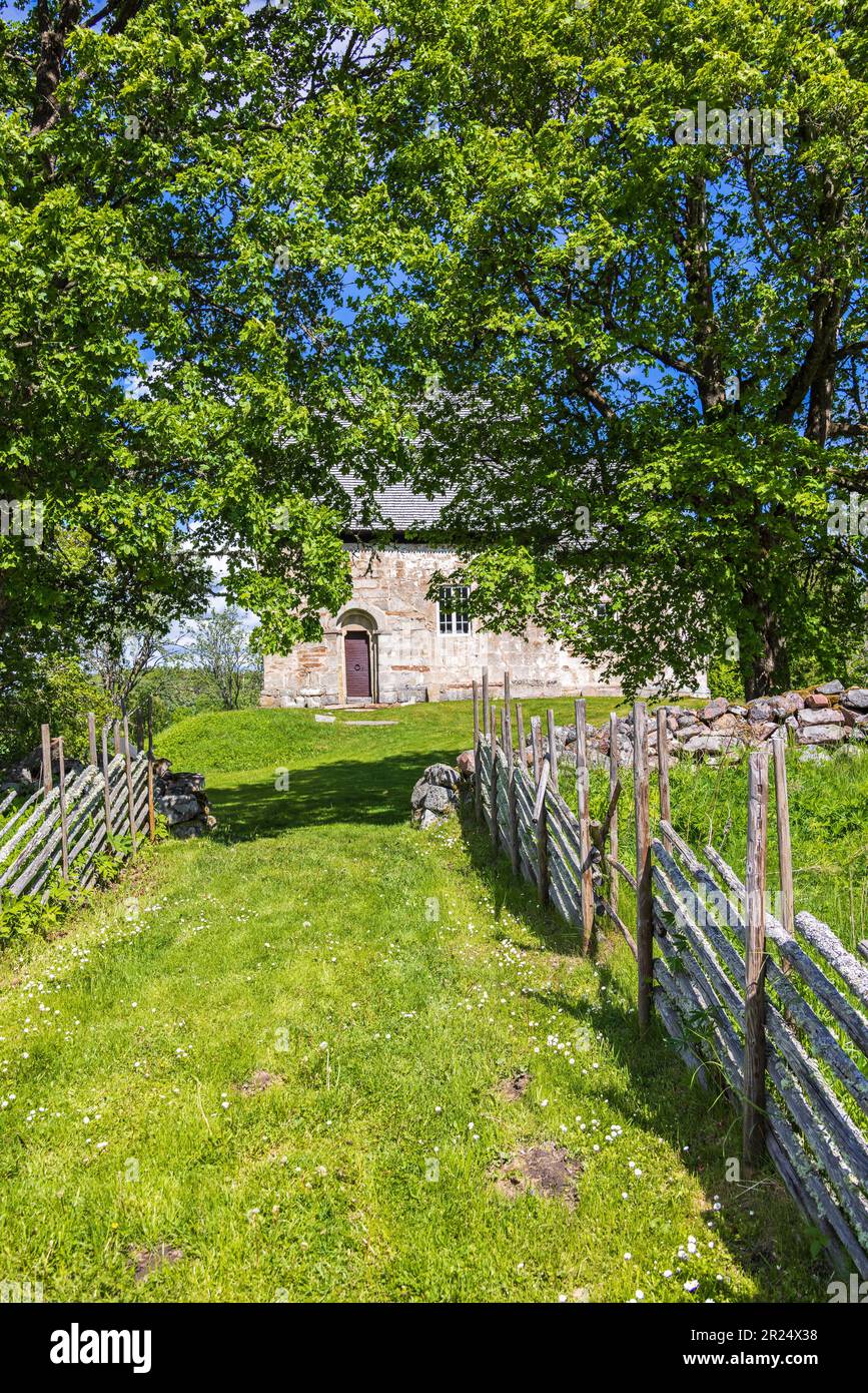 Wooden pole fence to Suntaks old church in Sweden Stock Photo - Alamy