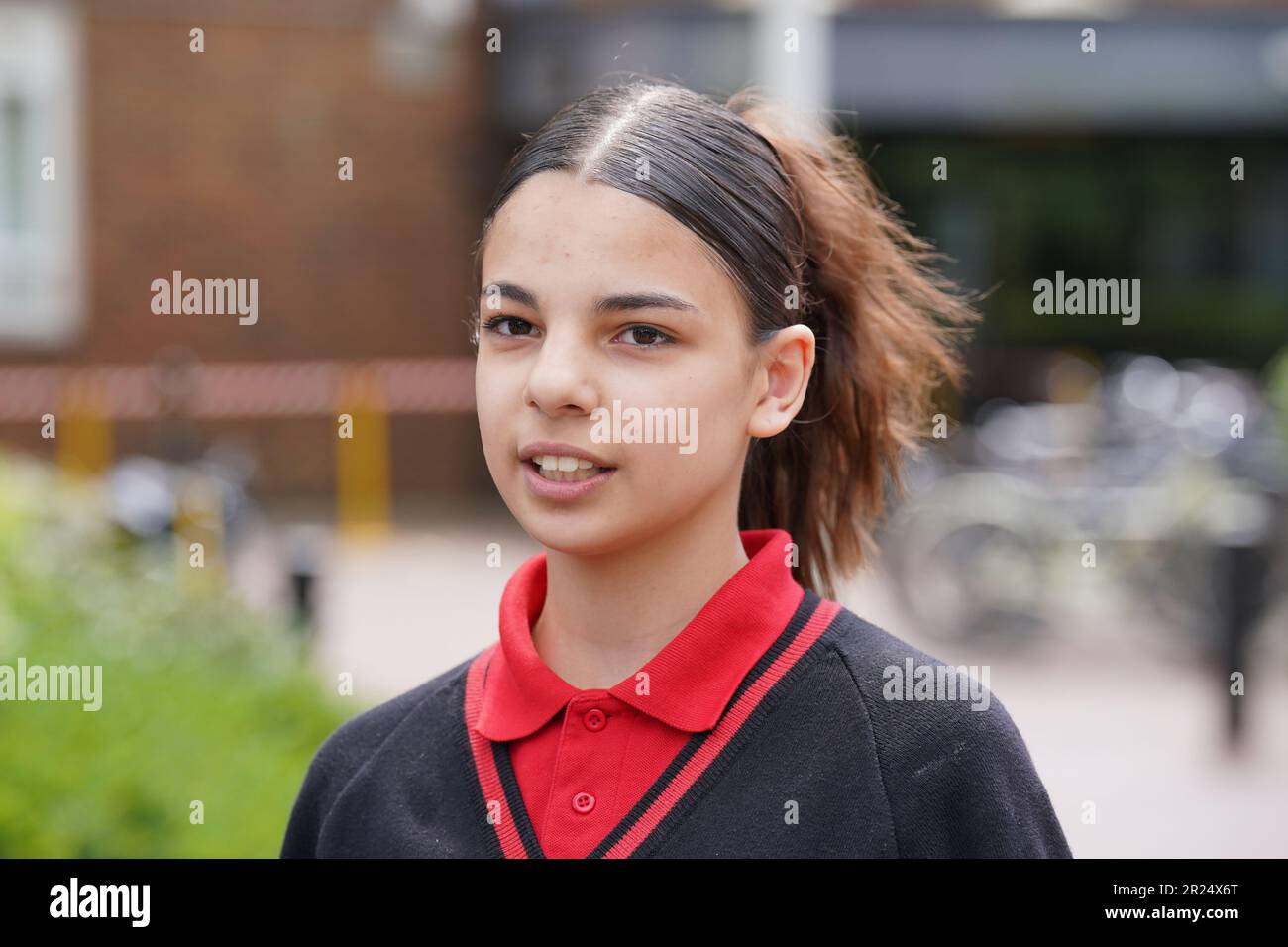 Melek Ozden, 13, daughter of Yagmur Ozden, 33, speaking to the media ...