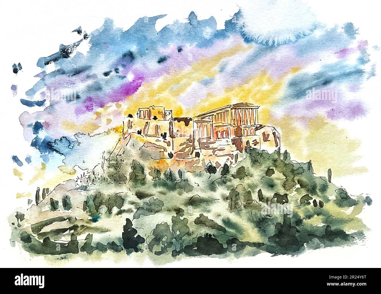 Beautiful watercolor illustration of the Acropolis Athens Grece Stock ...