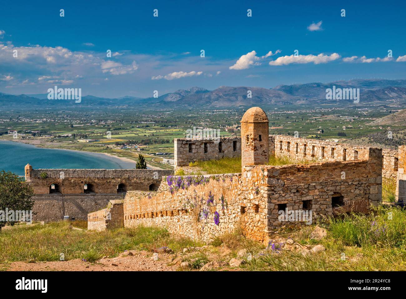 Bastion of Achilles, Palamidi fortress, 1714, over Argolic Gulf and ...