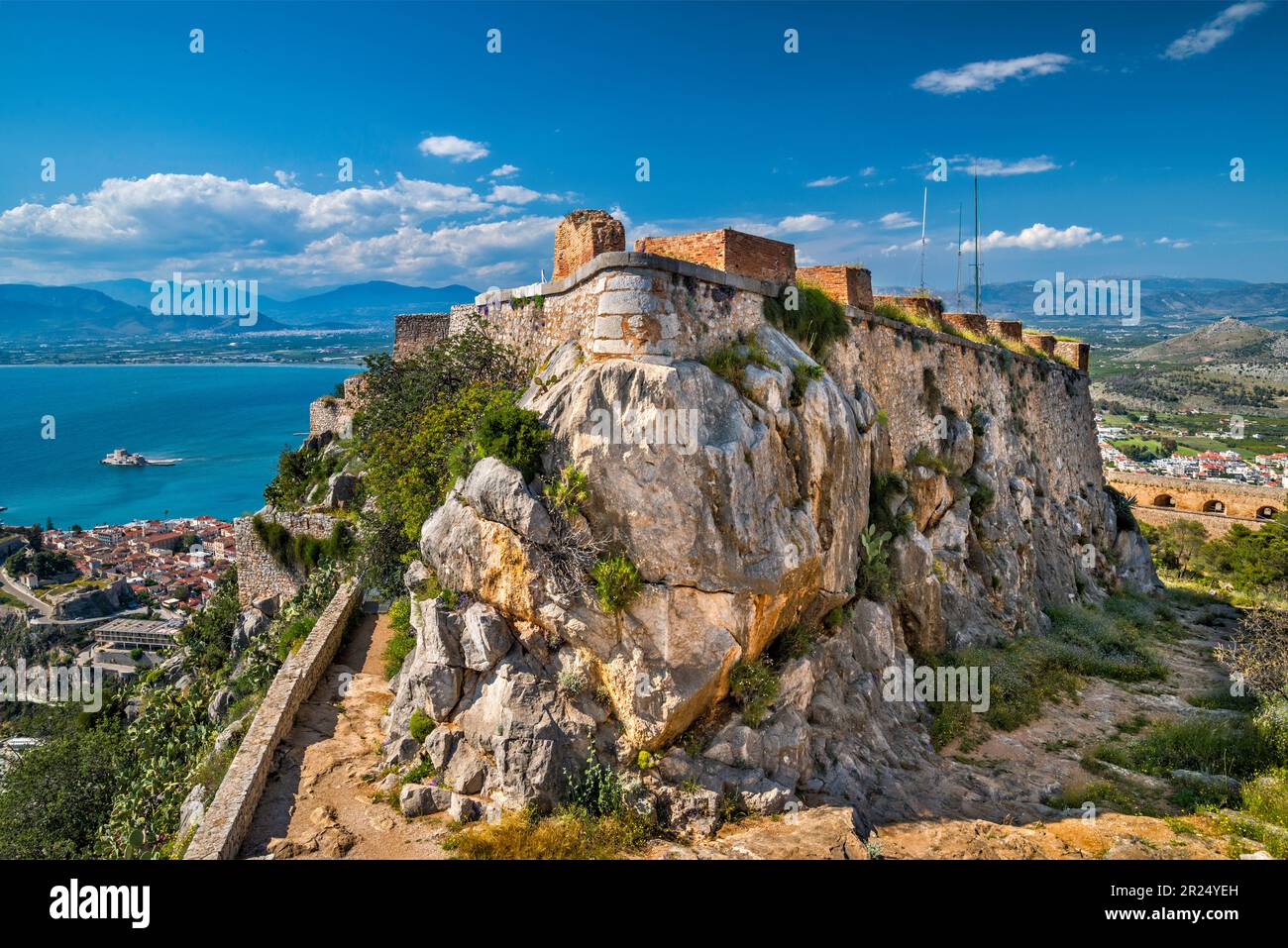 Bastion of Themistocles, Palamidi fortress, 1714, over Argolic Gulf and ...