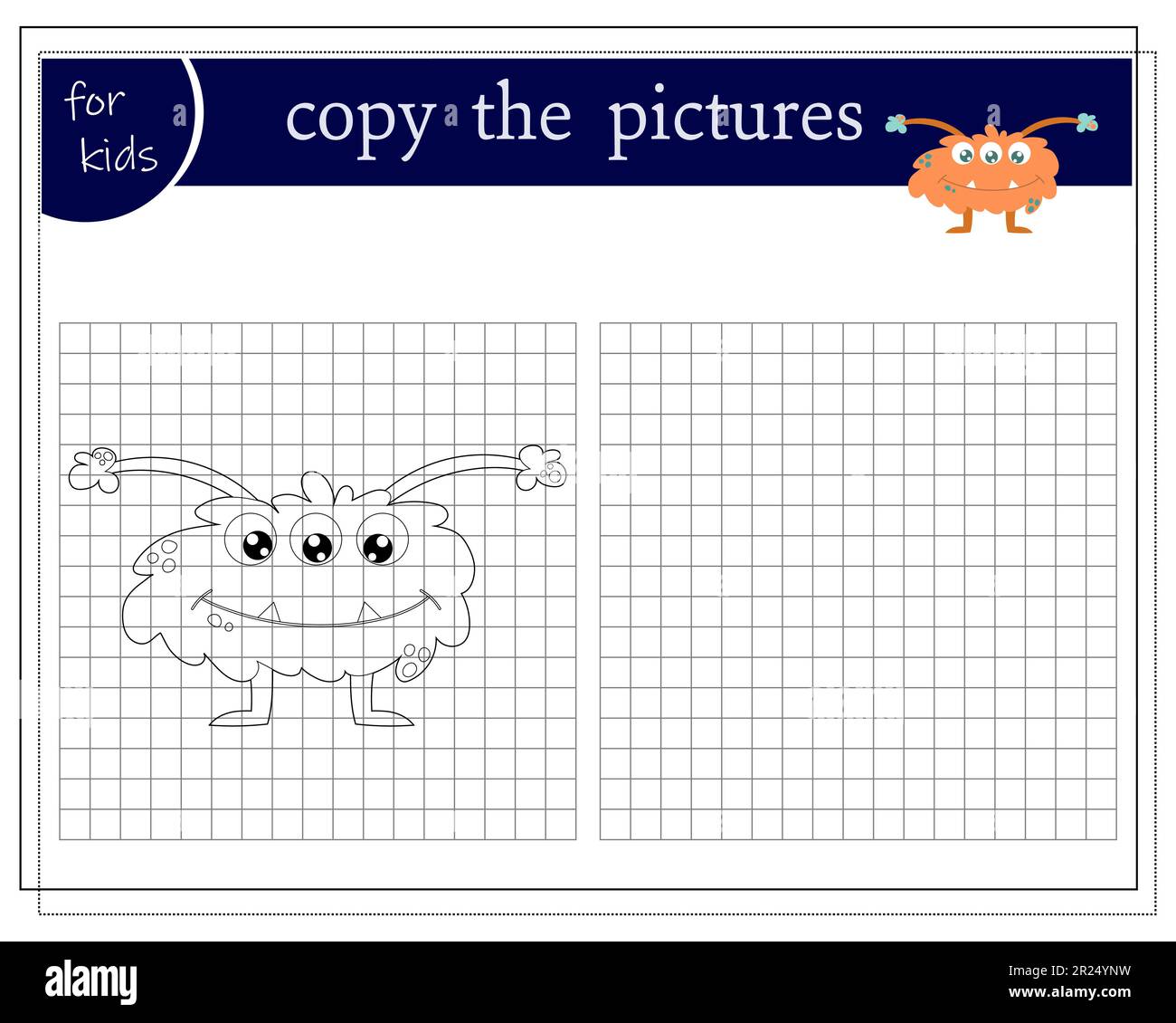 Copy the picture, educational game for kids, cartoon monster, alien ...