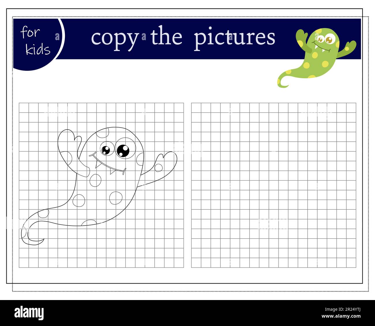 Copy the picture, educational game for kids, cartoon monster, alien ...
