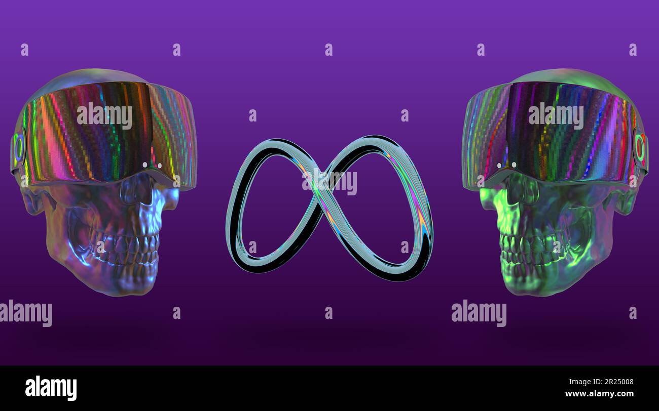 Cyberpunk skull - 3D illustration of a sci-fi skull wearing virtual ...