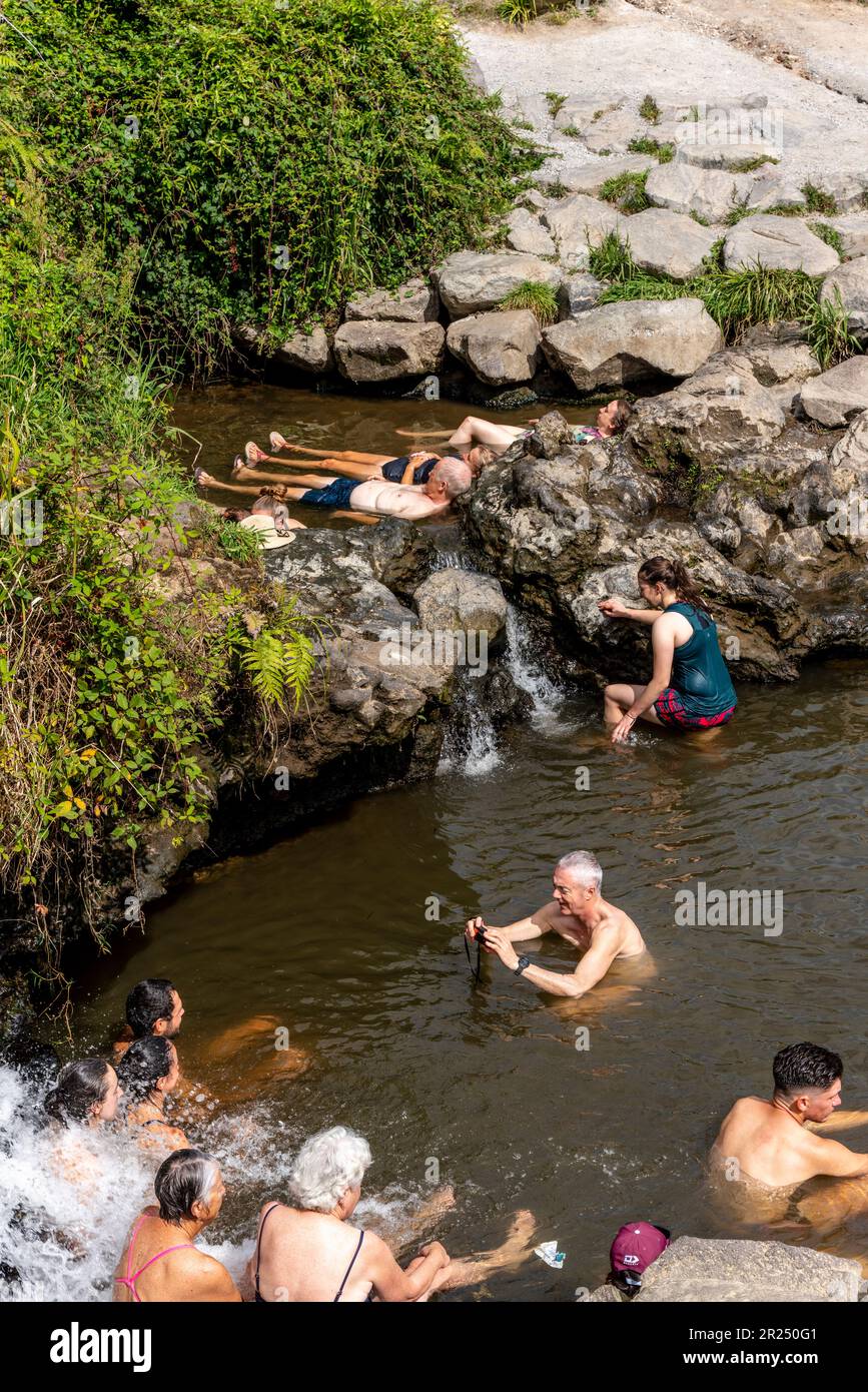 People Bathing In The Otumuheke Stream Hot Pools, Lake Taupo Region ...