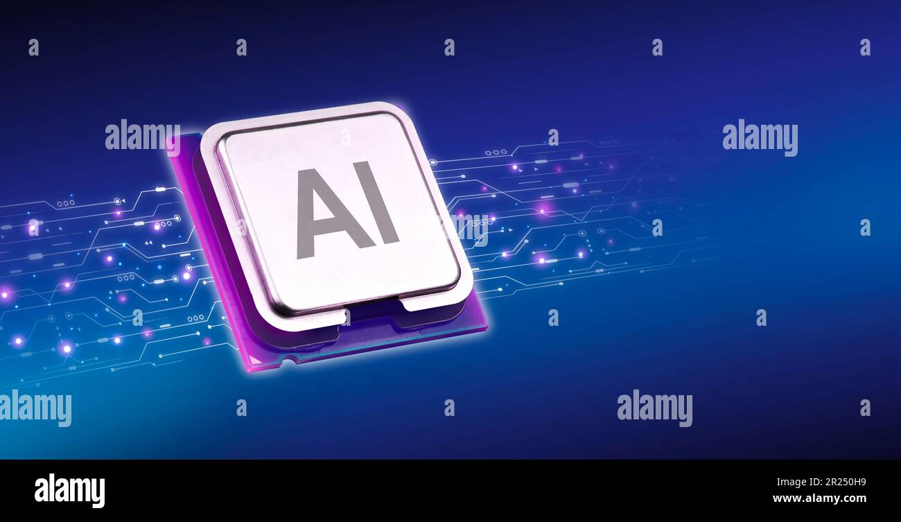 AI artificial intelligence concept, Close up of microprocessor with ...