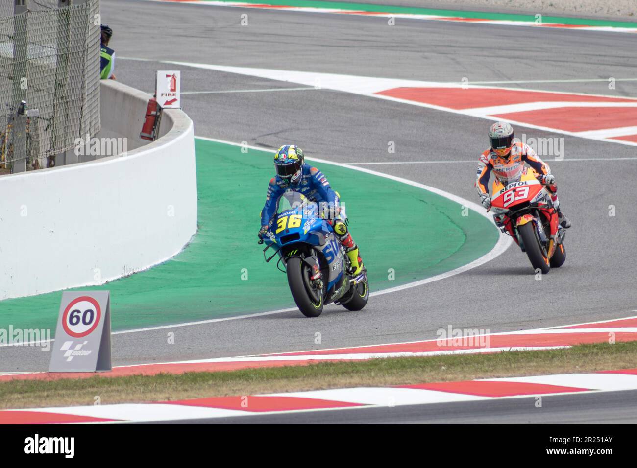 MONTMELLO, SPAIN-JUNE 4, 2021: Joan Mir on his #36 Suzuki (Team SUZUKI ...