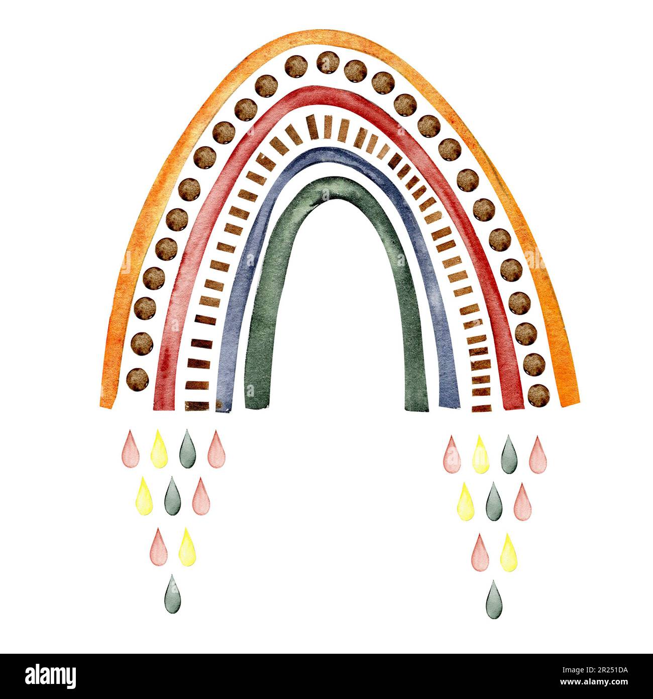 Watercolor hand painted cute rainbow and drops. Illustration isolated ...