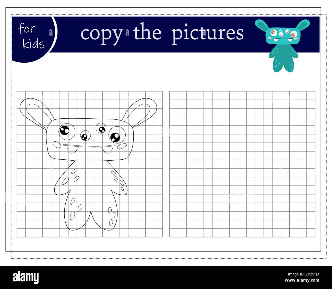Copy the picture, educational game for kids, cartoon monster, alien ...