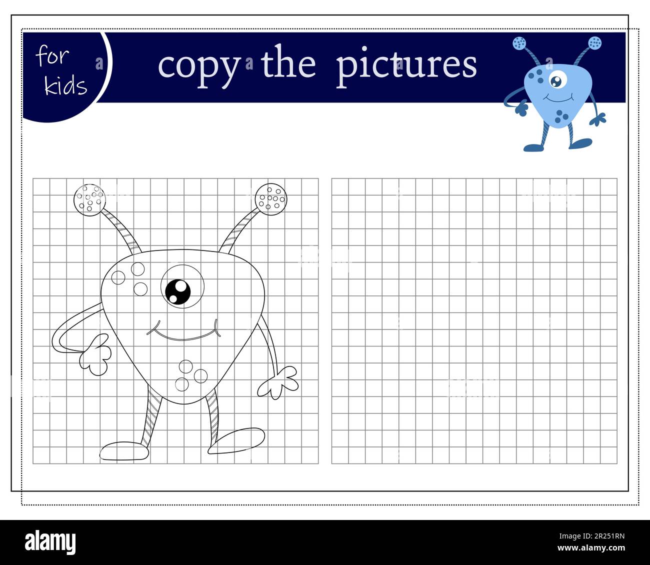 Copy the picture, educational game for kids, cartoon monster, alien ...