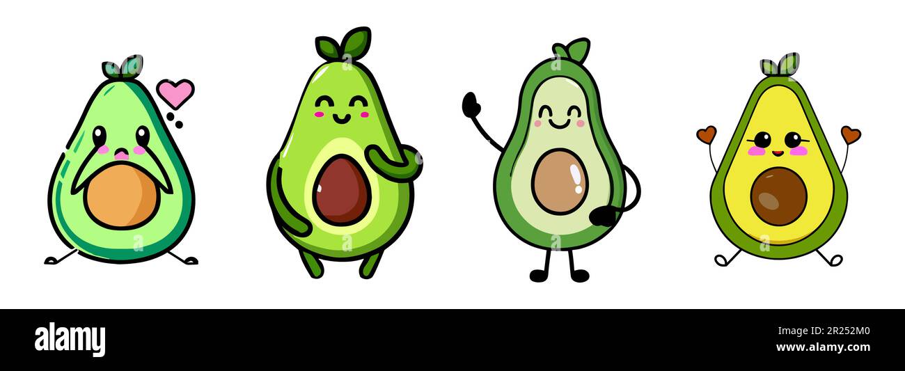 Cute cartoon avocado characters vector on white Stock Vector Image ...