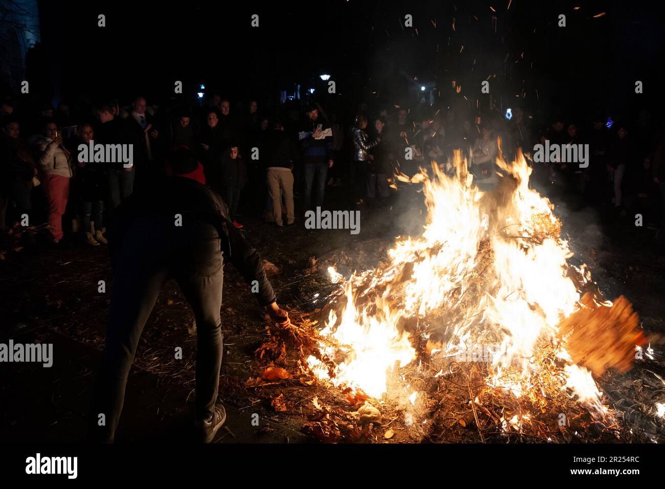 People burning Badnjak on Orthodox christmas night in belgrade, Serbia ...