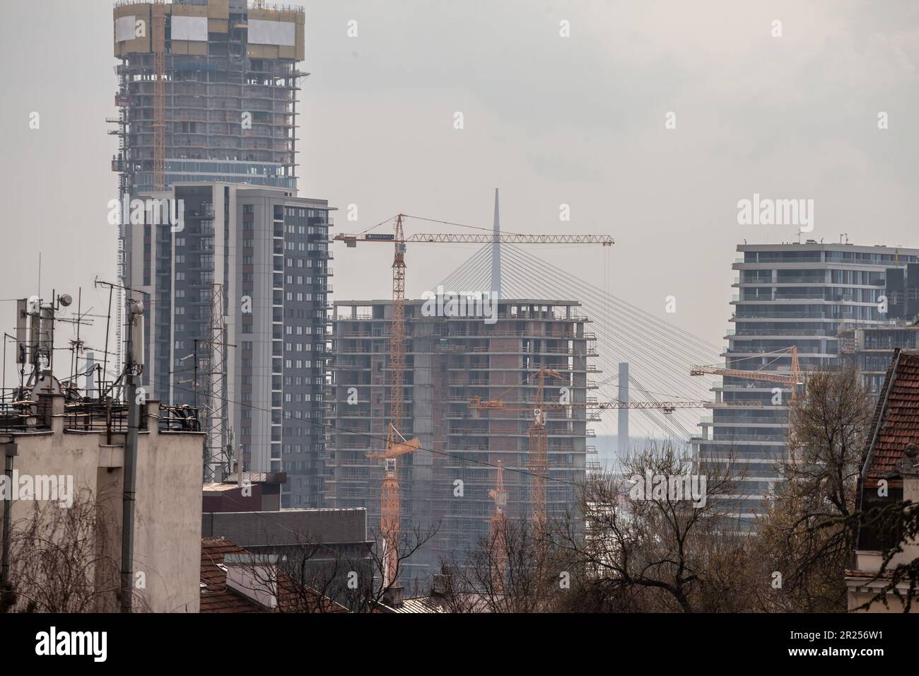 Picture of a European construction site, in an area for residential ...