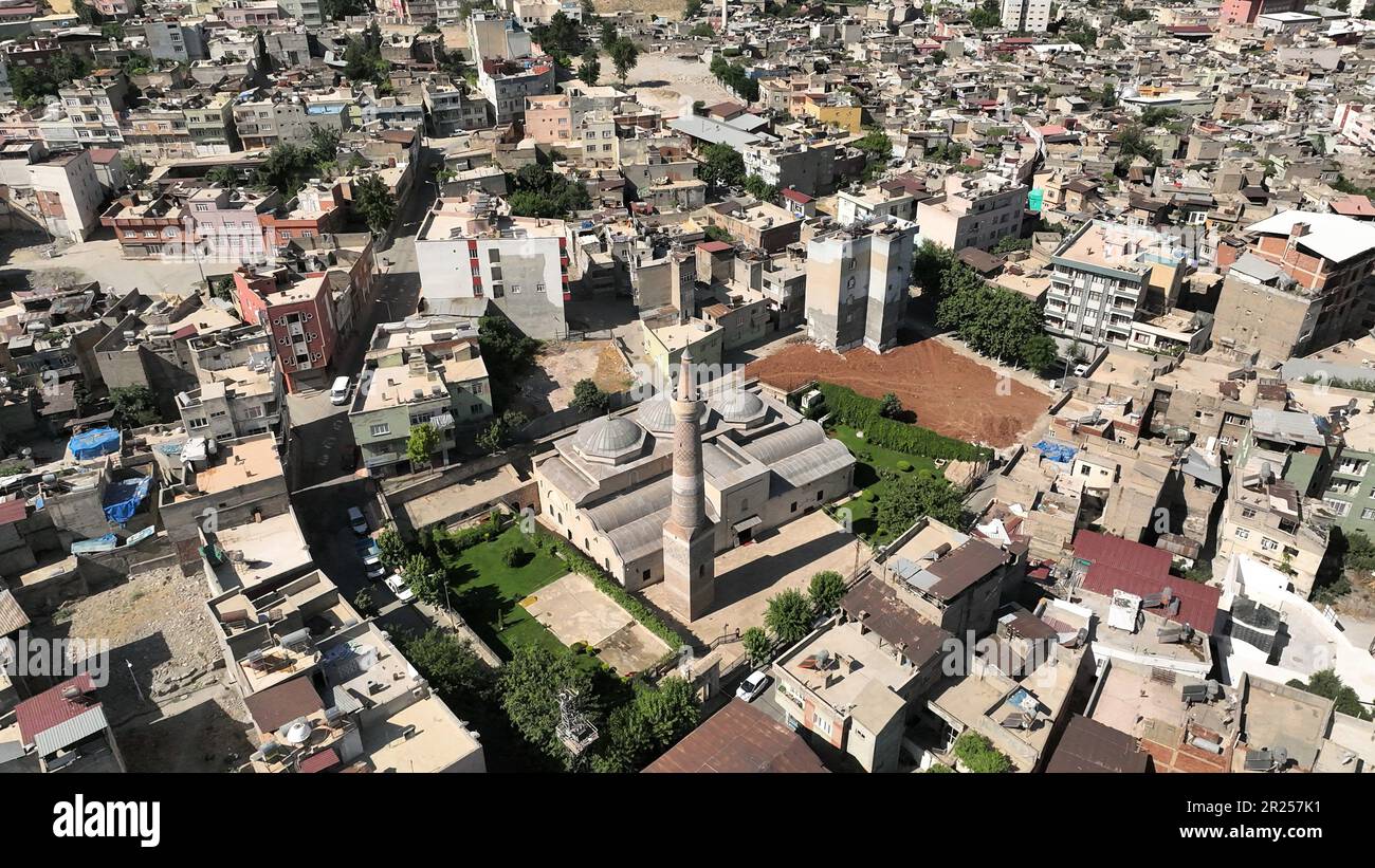 A drone photo of Siirt Grand Mosque. The tile decorations on the ...