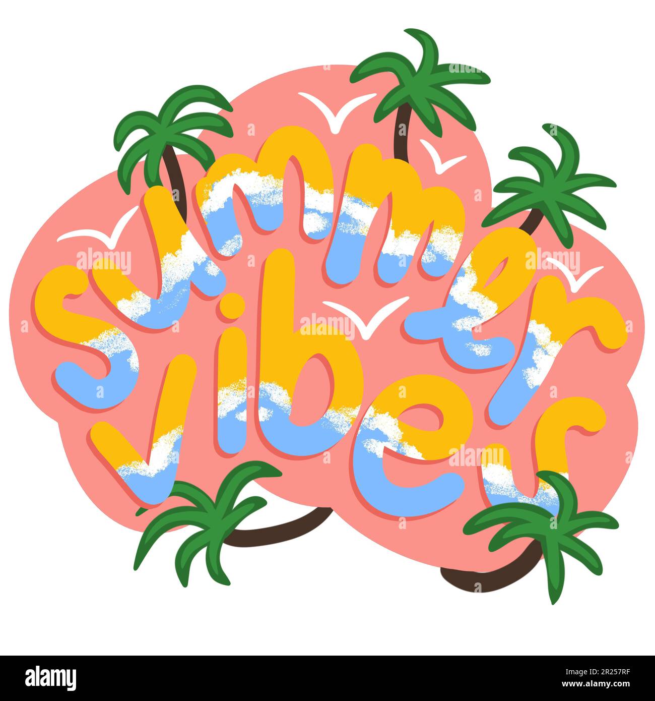 Summer vibes hand drawn illustration sticker. Sea ocean beach vacation ...