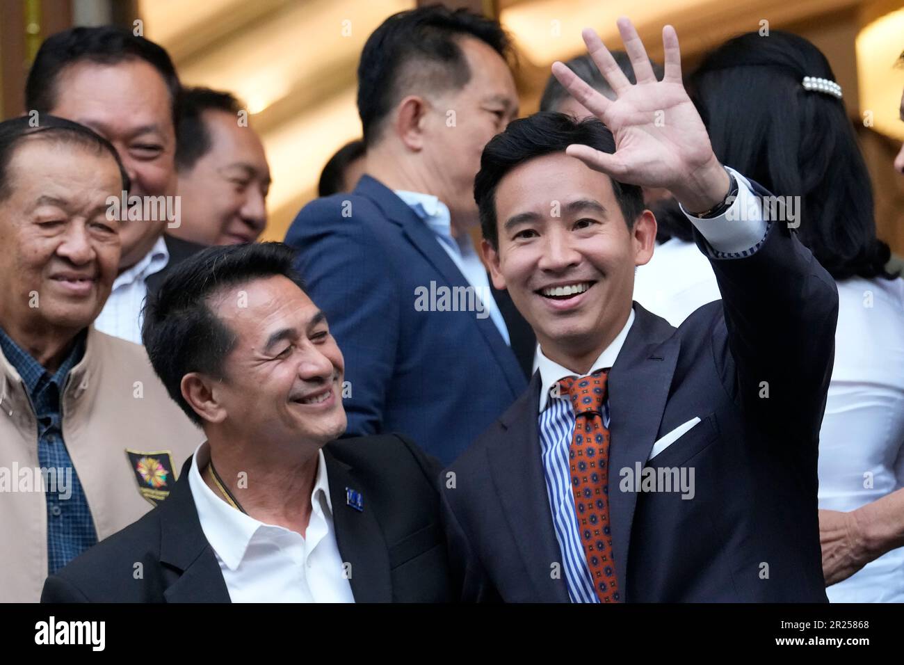 Leader of Pheu Thai party Chonlanan Srikaew, left, and leader of Move Forward Party Pita ...