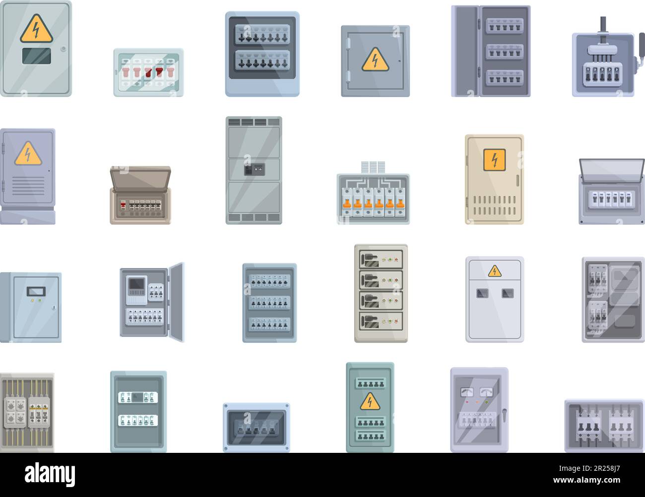 Electric switchboard icons set cartoon vector. Work engineer. House ...