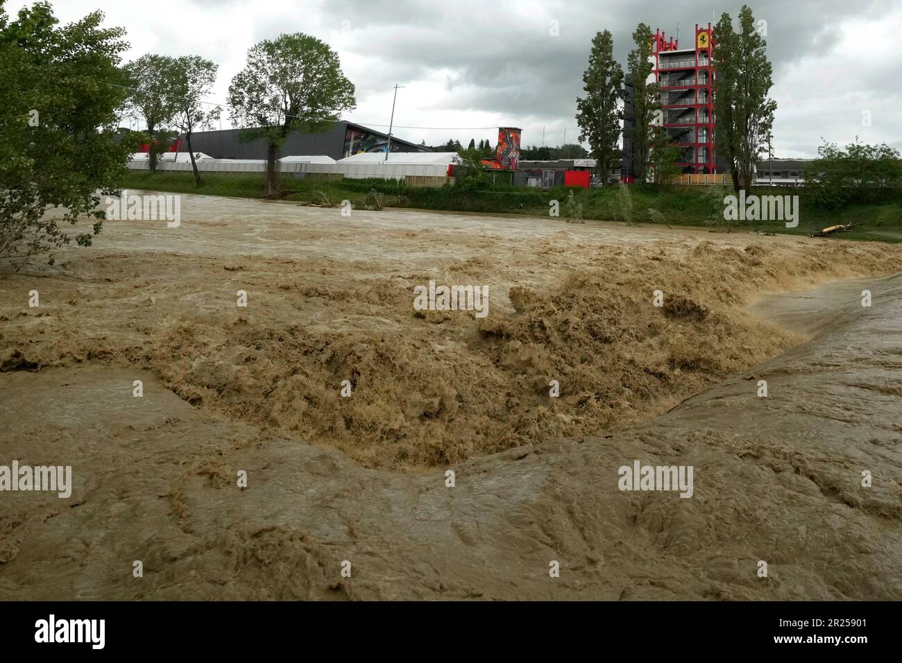 A view of the swollen Santerno River with behind the Enzo e Dino ...