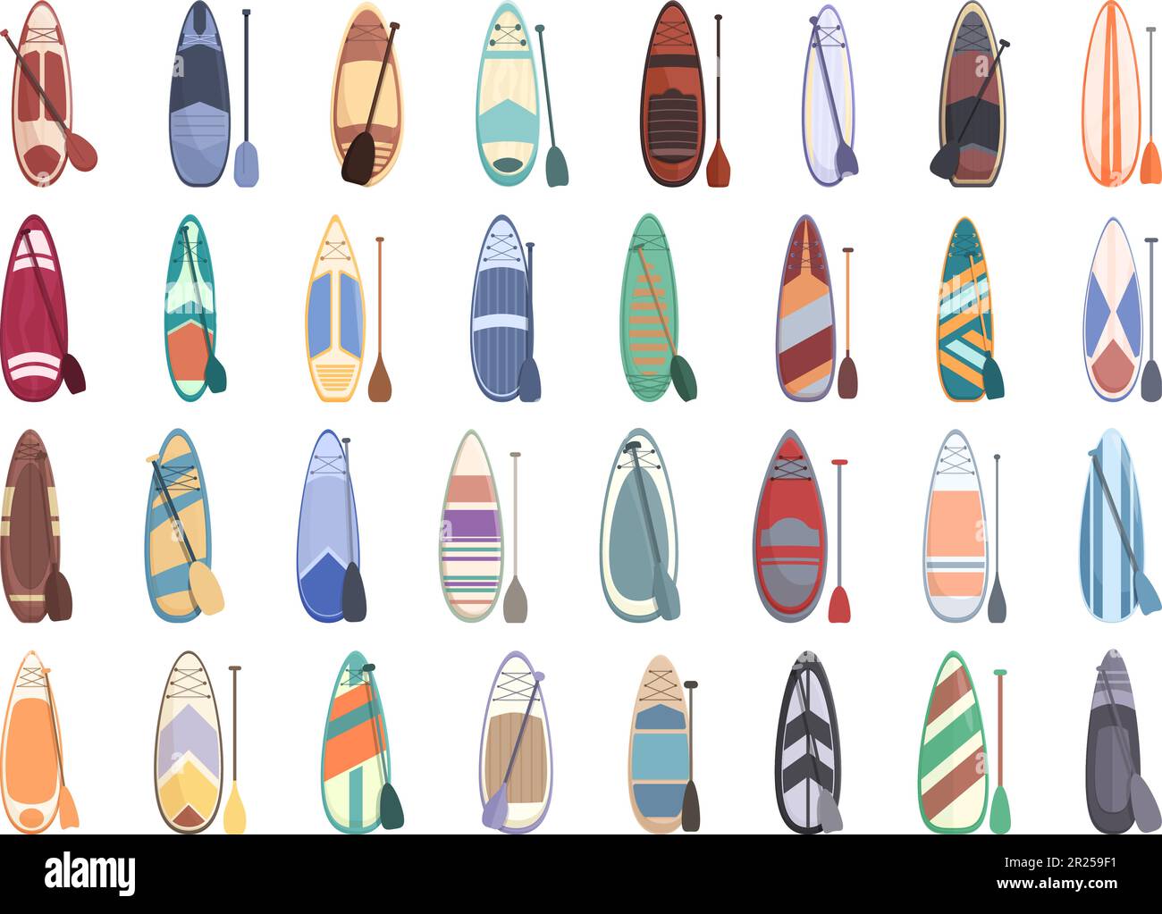 Paddle board icons set cartoon vector. Sup water. People activity Stock Vector Image & Art - Alamy