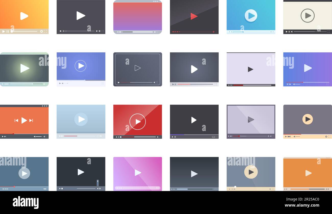 Video player icons set cartoon vector. Play interface. Frame movie ...
