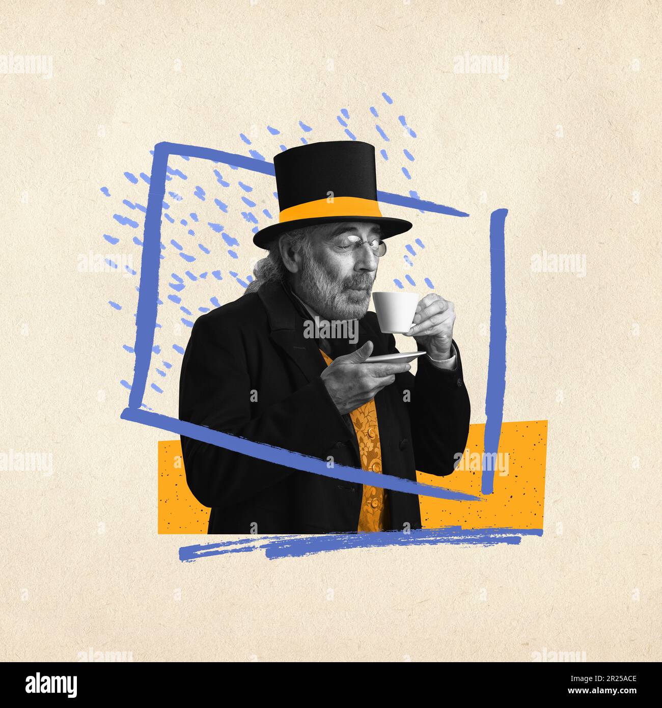 Contemporary art collage. Elderly gray-haired man, gentleman, noble ...