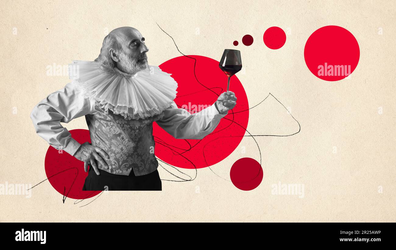 Contemporary art collage. Elderly gray-haired man, gentleman, noble ...