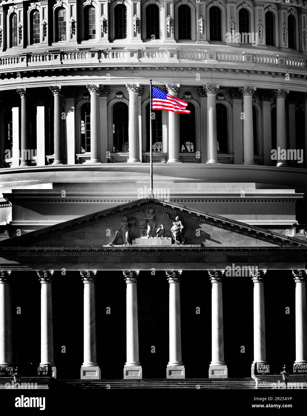 United State Capitol Building for congress with american flag flowing ...
