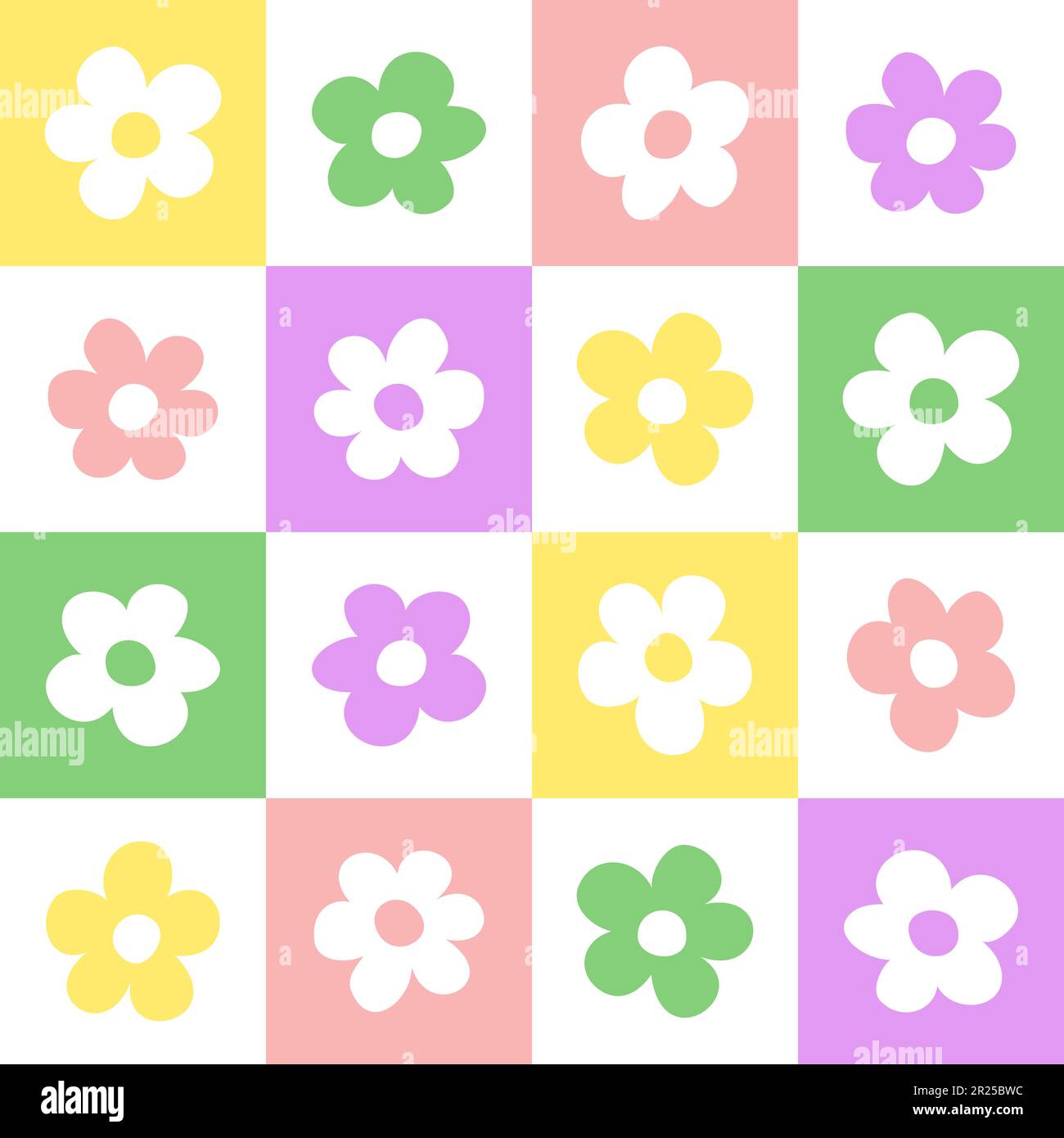 Y2k daisy grid seamless pattern. Colorful trendy checker board with ... Y2k daisy grid seamless pattern. Colorful trendy checker board with ...