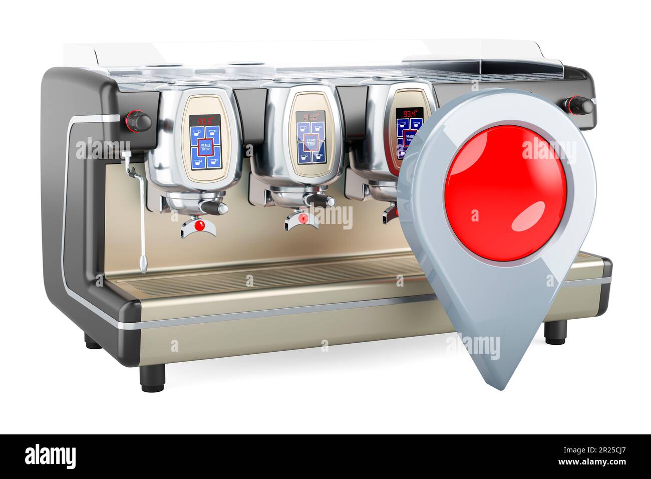 Espresso coffee machine professional with map pointer, 3D rendering isolated on white background ...