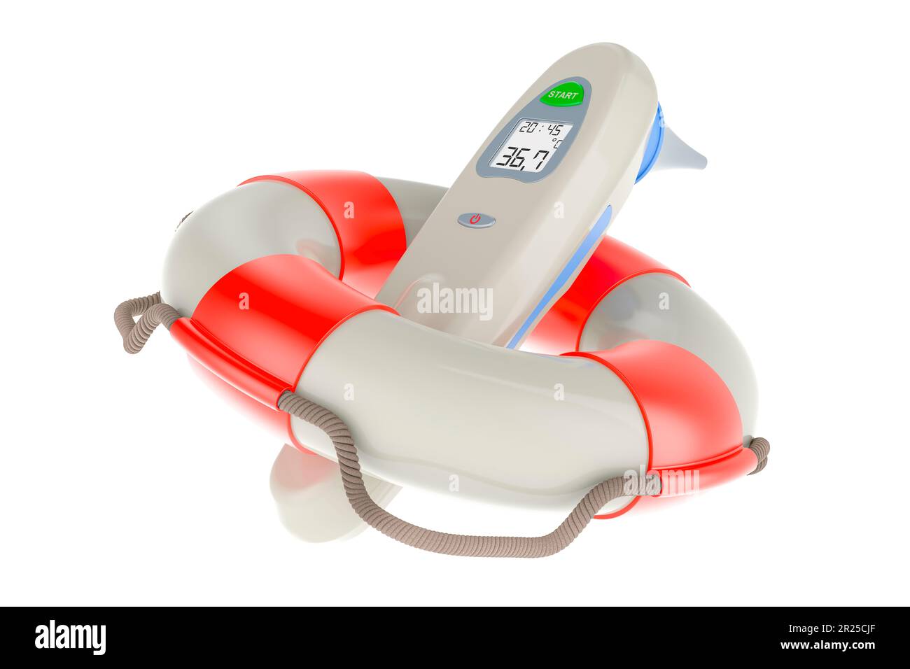 Digital Forehead and Ear Thermometer inside lifebelt. 3D rendering ...