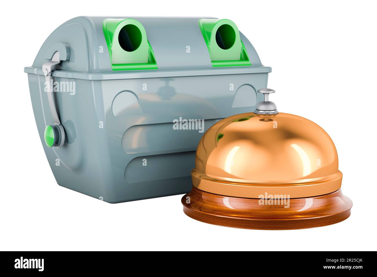 Gray garbage container with reception bell. 3D rendering isolated on ...