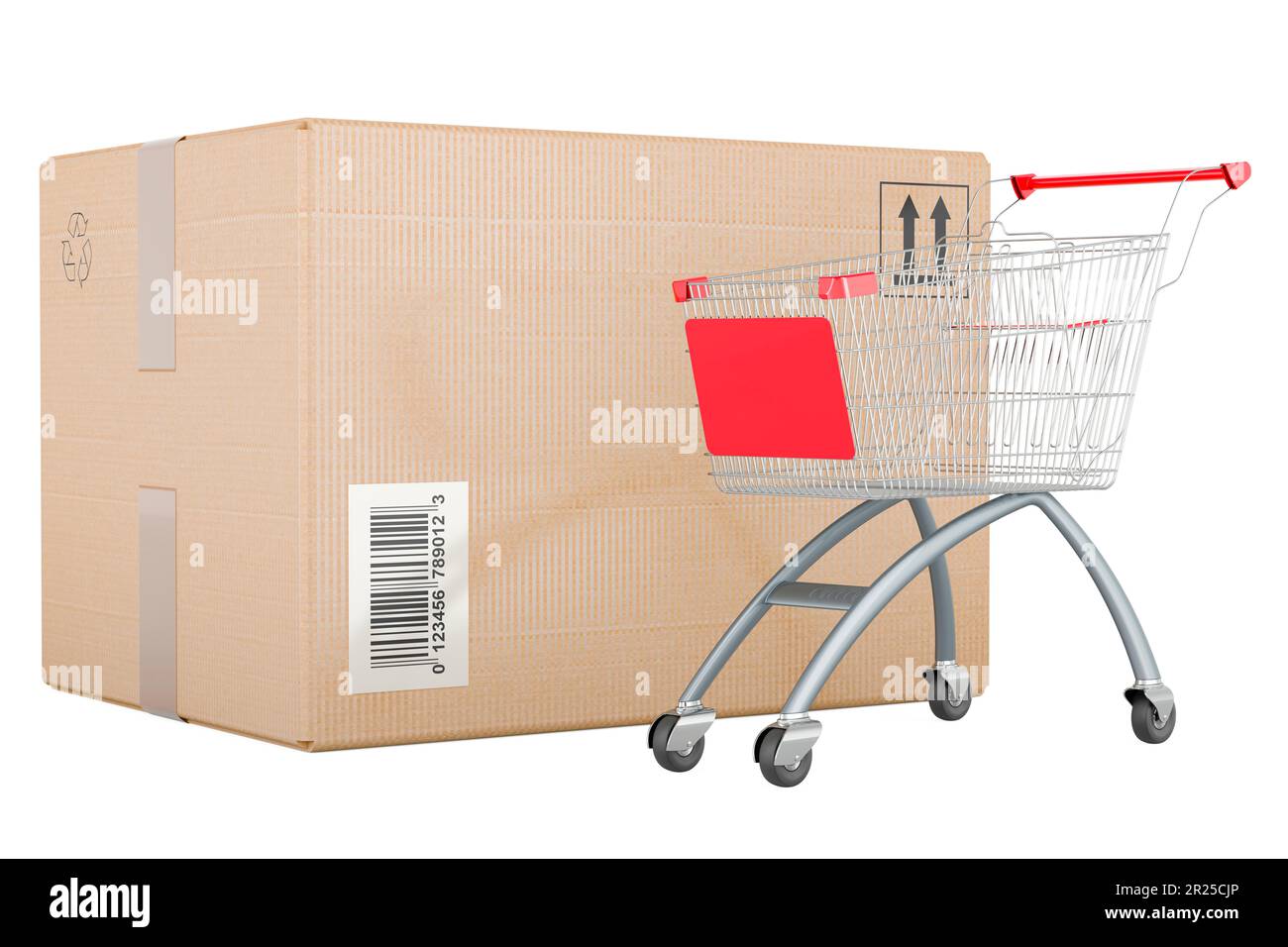 Parcel with shopping cart. 3D rendering isolated on white background ...